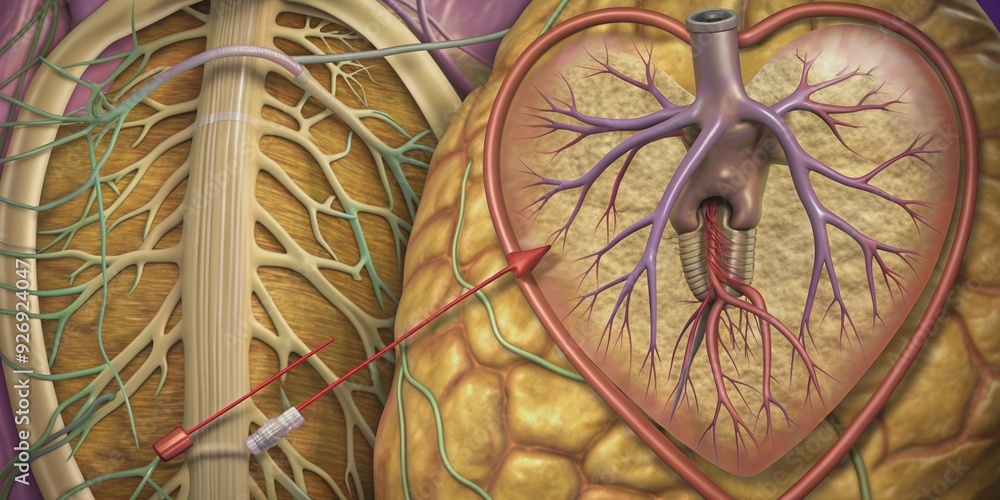 depicting veins and arteries with a focus on a coronary artery surgery procedure, heart, surgery ...