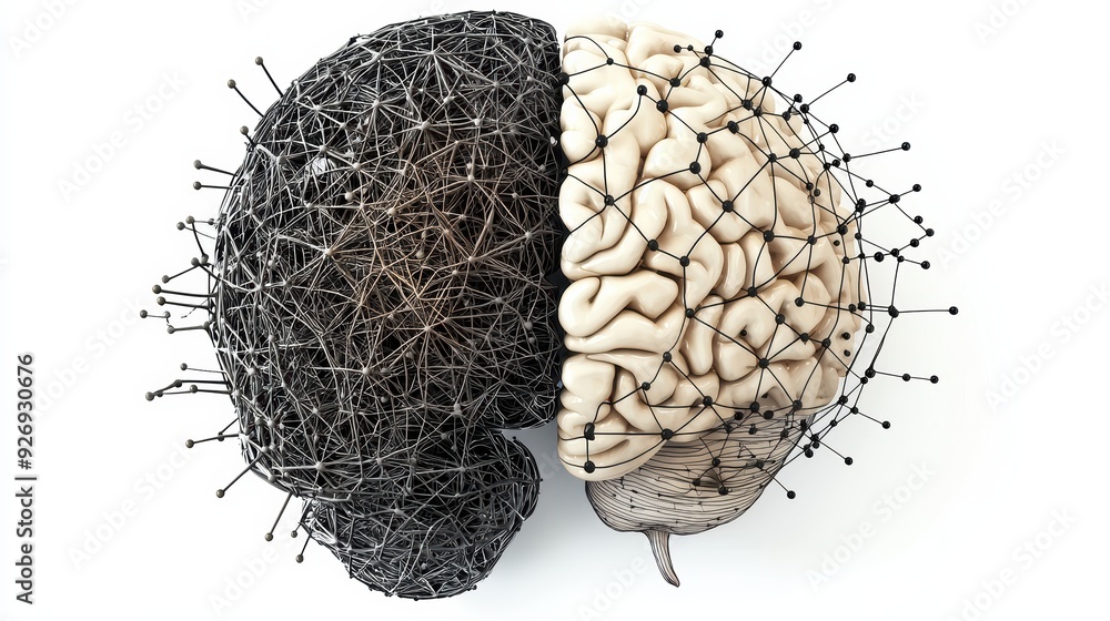 A creative representation of brain, showcasing split design with one ...