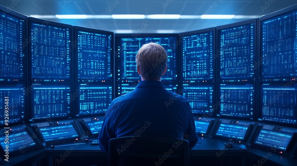 Data Analyst Monitoring Multiple Server Screens Stock Photo | Adobe Stock