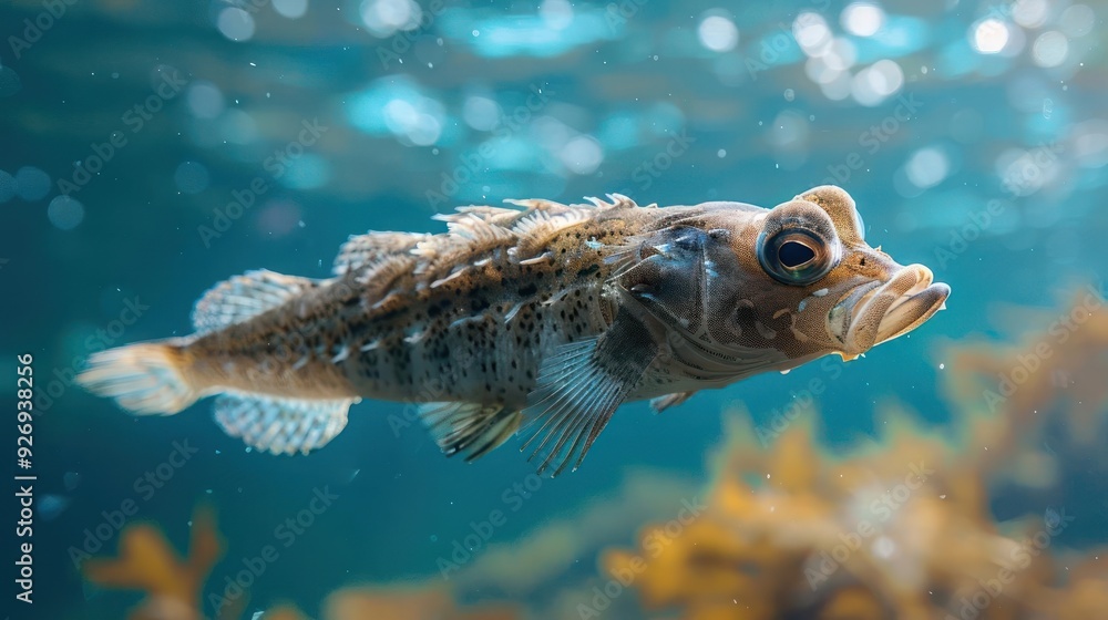 Scuba diver with a spotted fish underneath him, photographed at the ...