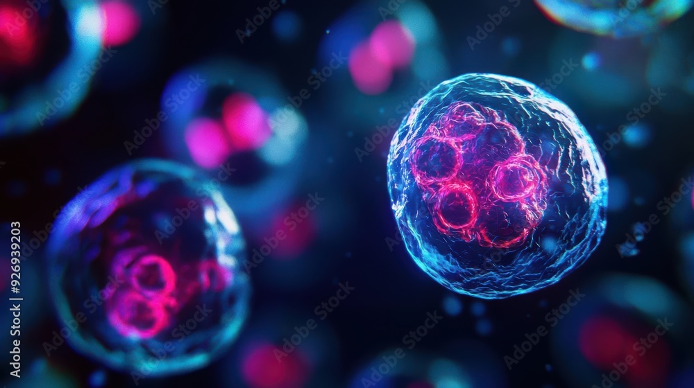 Cell division process captured under a microscope, mitosis stages ...
