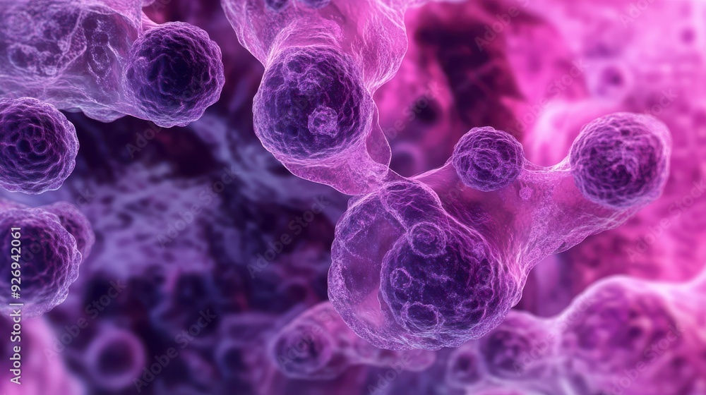 Close-up microscopic image of disease affecting cellular structures ...