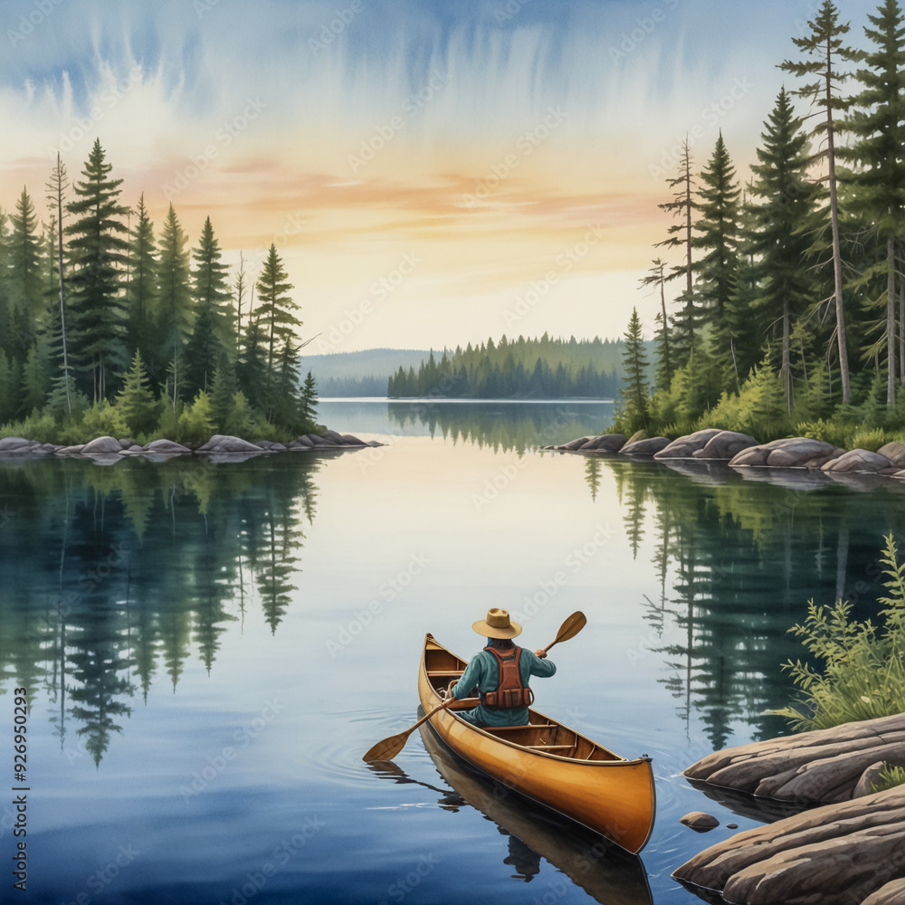 Watercolor illustration of the Boundary Waters Canoe Area Wilderness ...
