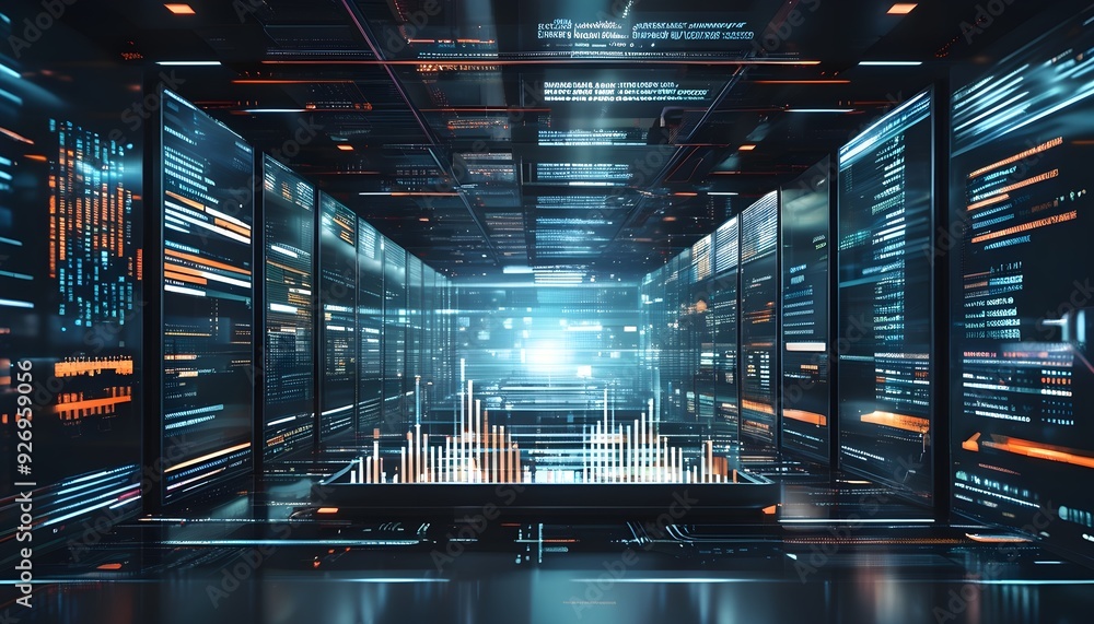 The intelligent data center with a modern technological sense, cyclic ...