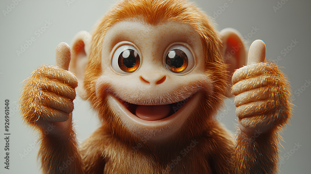 Happy smiling funny ginger monkey cartoon character in 3d design style ...