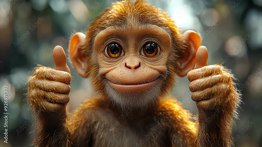Happy smiling funny ginger monkey cartoon character in 3d design style ...