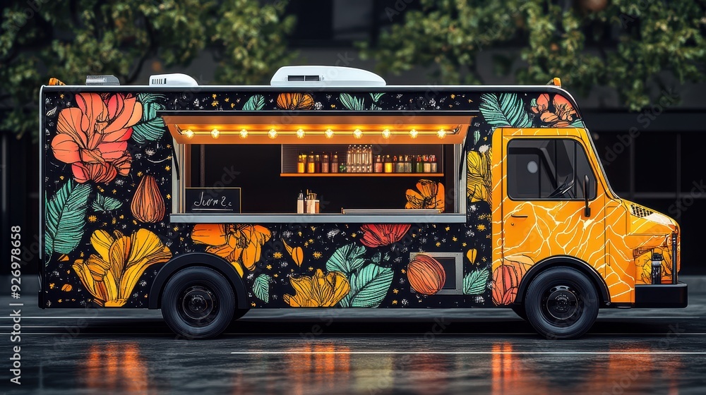 Food truck template with layout and design details, close-up focus ...