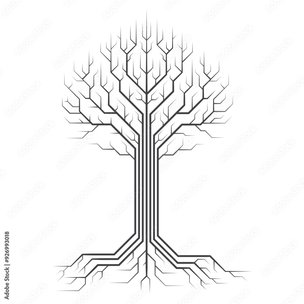 Digital network tree technology. Tree lines isolate on white background ...