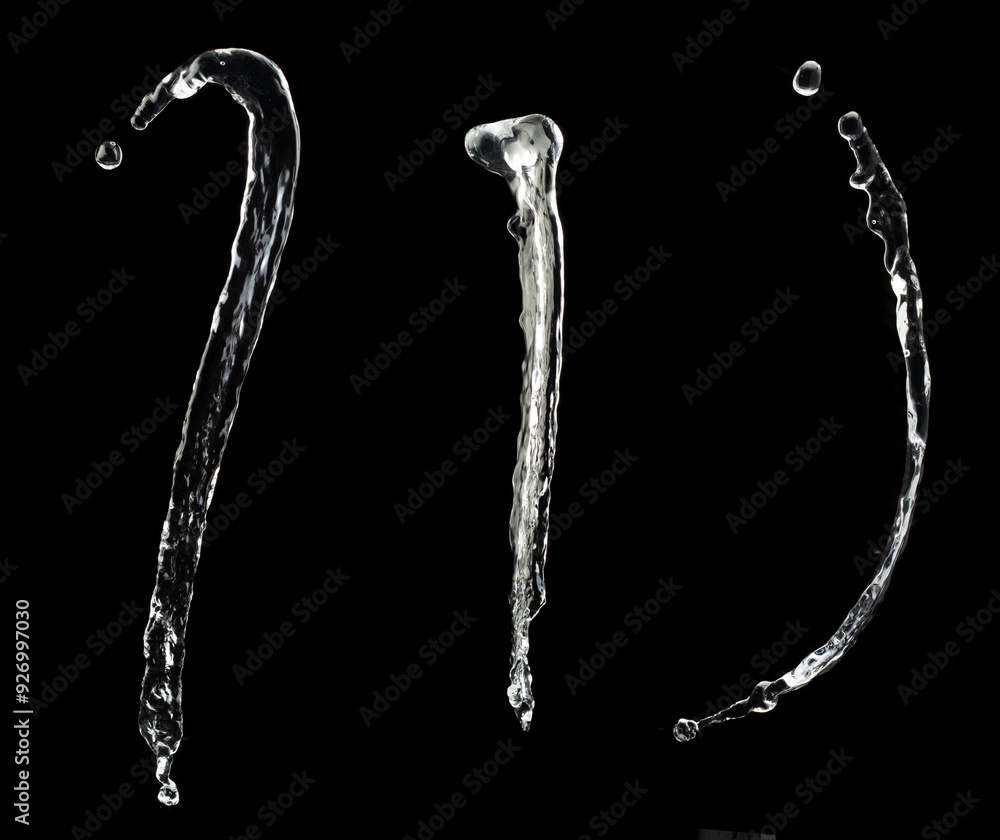 Many Assort Shape throw of Water splashes into Line water in air and ...