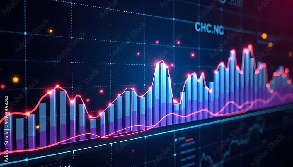 A stock market chart showing the price fluctuations of a financial ...
