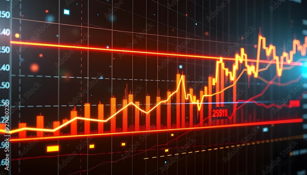 A stock market chart showing the price fluctuations of a financial ...
