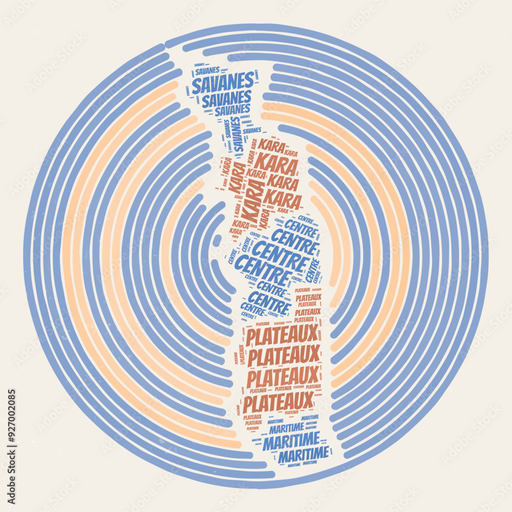Togo Round Poster. Typography style image of Country. Regions word ...