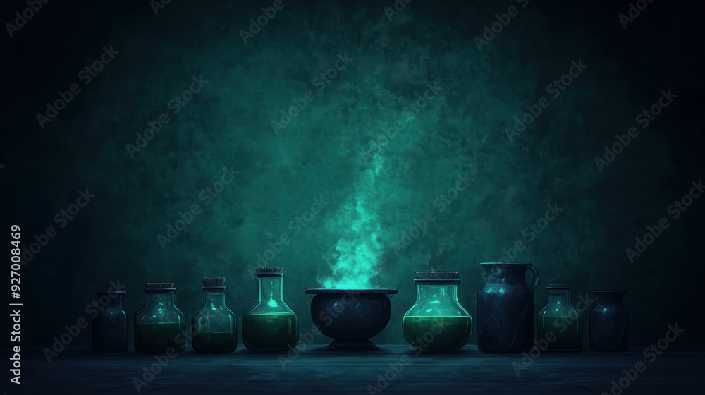 Realistic Witch's Potion Lab with Bubbling Green Potions in Various ...