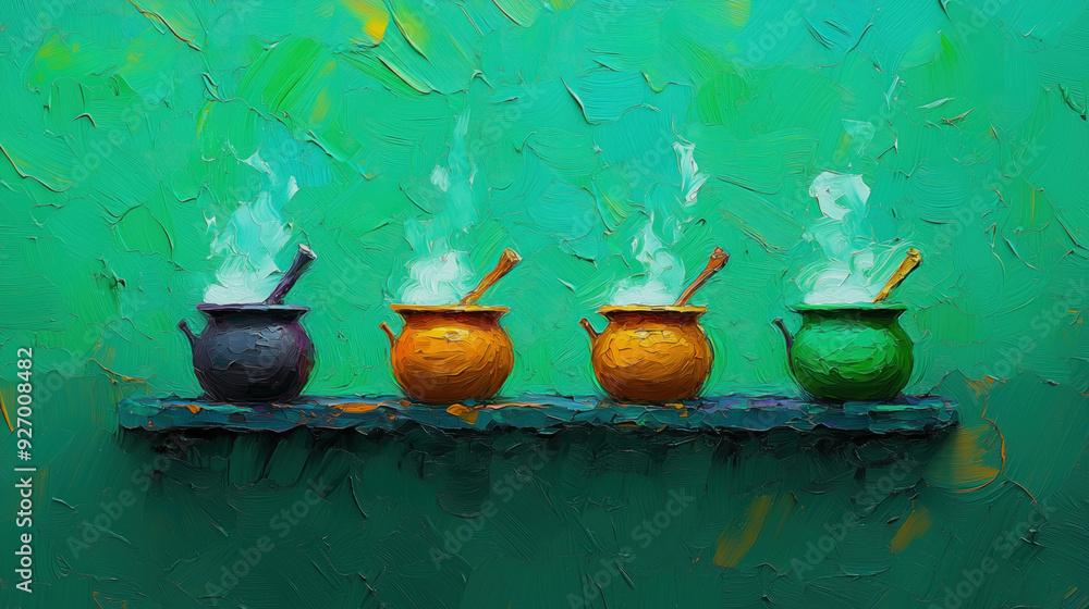 Artistic Witch's Cauldrons with Bubbling Potions in Bright Colors ...
