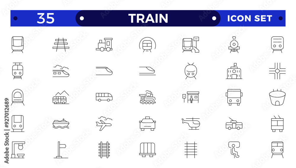 train and railways icon set. intercity, international, freight trains ...