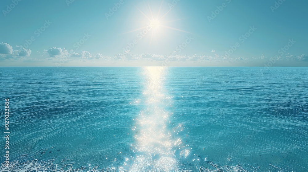 Blue ocean panorama with sun reflection, The vast open sea with clear ...