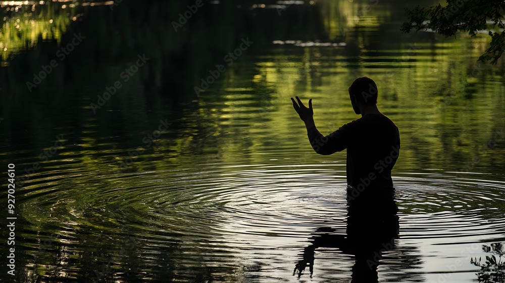 21. "A serene, god-like figure gently touching the surface of a ...