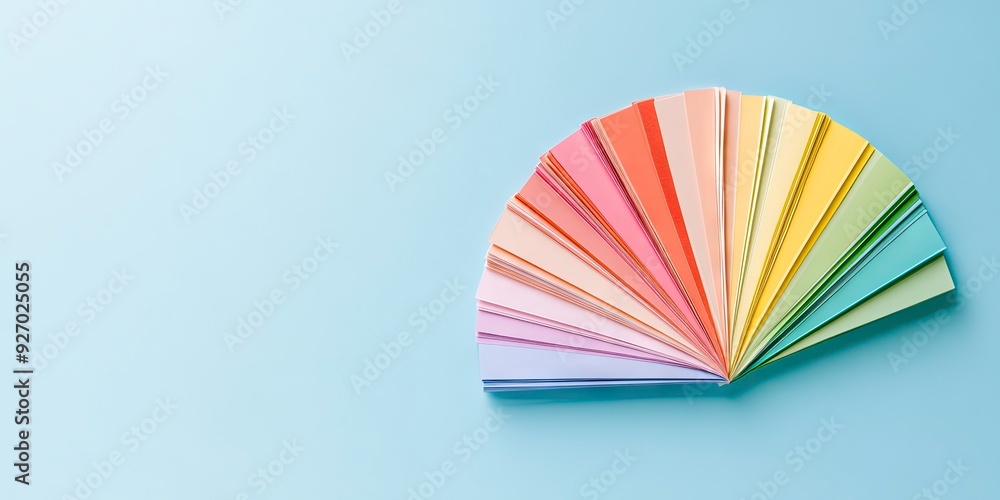 paper color swatches arranged in fan shape on light blue background ...