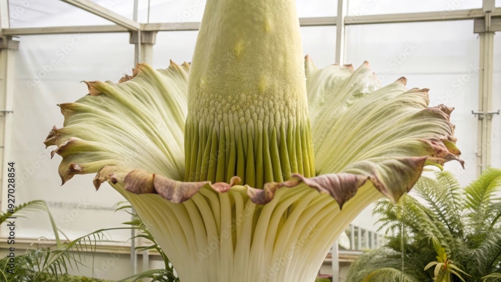 A close-up shot of a blooming corpse flower, showcasing its unique ...