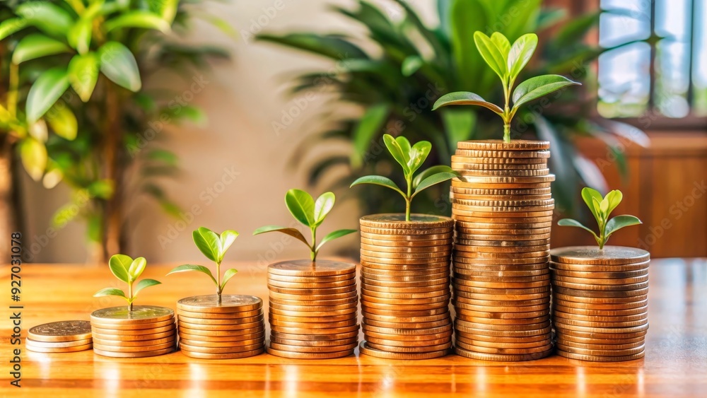 A visual representation of financial growth, with stacks of coins ...
