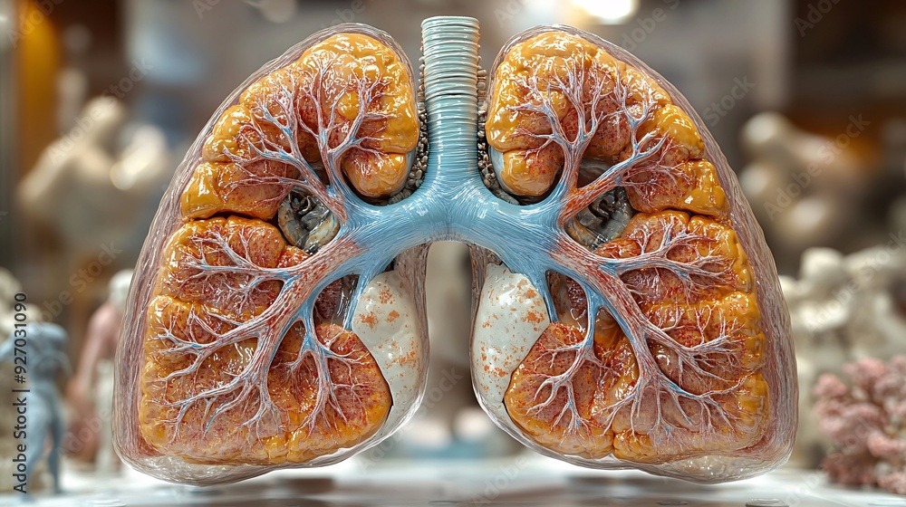 3D Human Lungs with Pneumothorax: A detailed depiction of a lung ...
