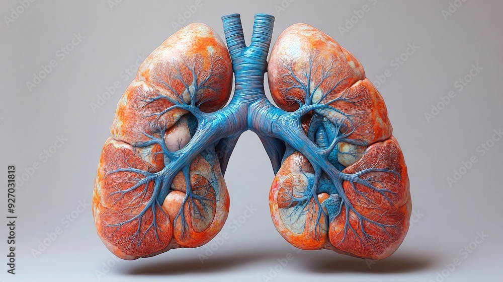 3D Human Lungs in Thoracic Cavity: A comprehensive model displaying the ...
