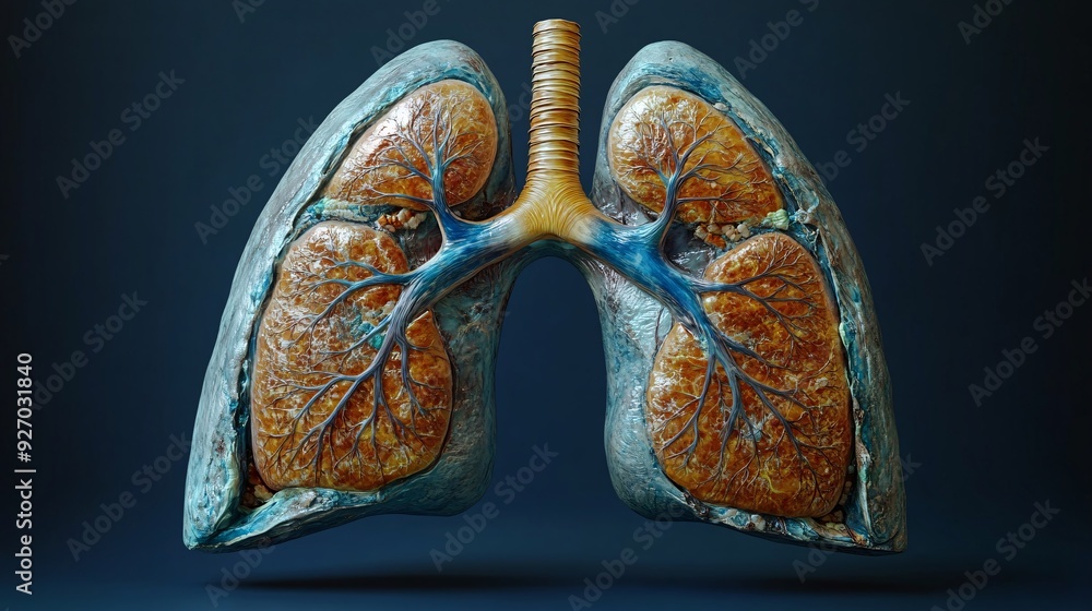 3D Human Lungs in Thoracic Cavity: A comprehensive model displaying the ...