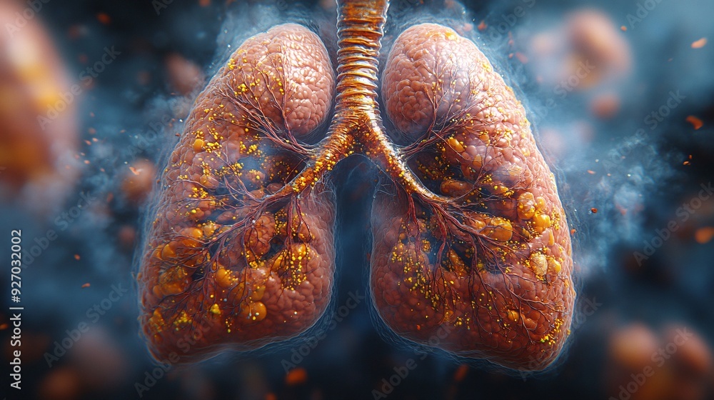 3D Lungs with Pulmonary Embolism: A detailed rendering showing the ...