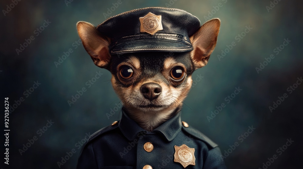 Cute animal dressed as a police officer, complete with uniform and hat ...