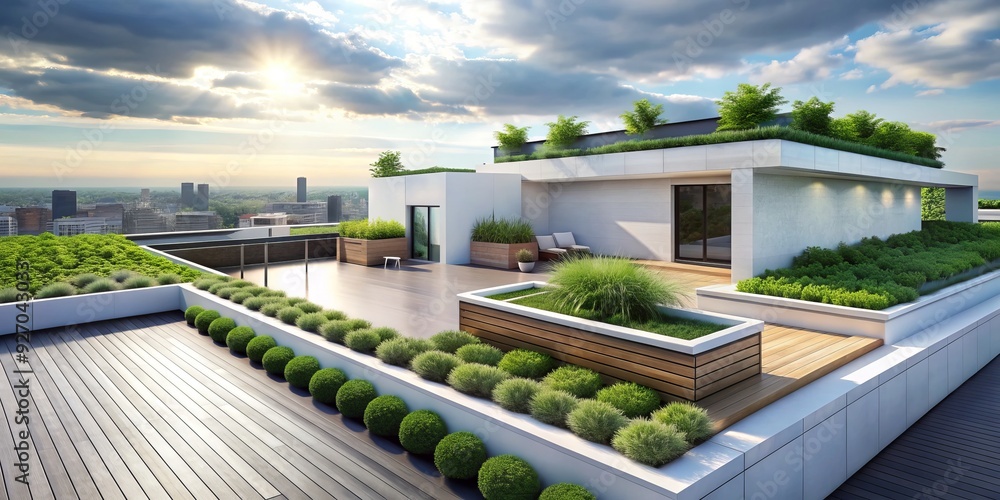 modern minimalism shines in monochromatic rooftop scene featuring clean ...