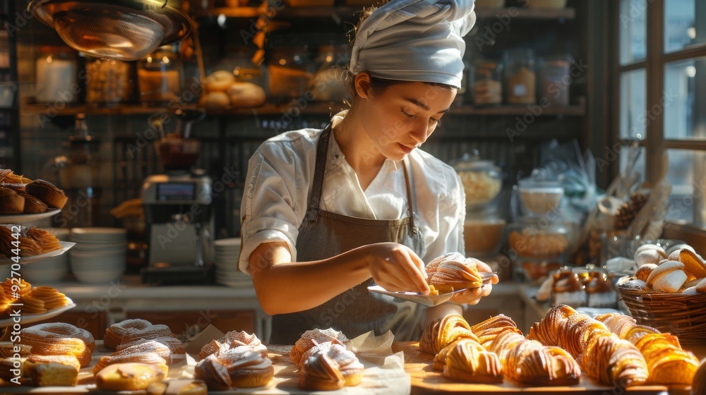 professional pastry decorator at work , baker creating beautiful ...