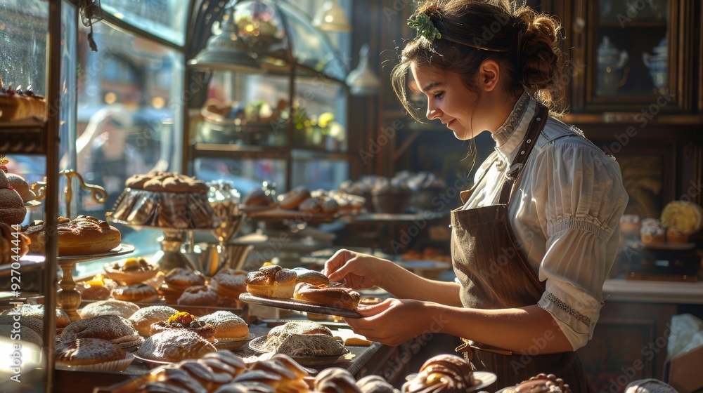 professional pastry decorator at work , baker creating beautiful ...