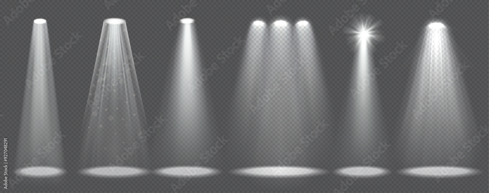 Bright illumination with light beams. Spotlights with light source ...