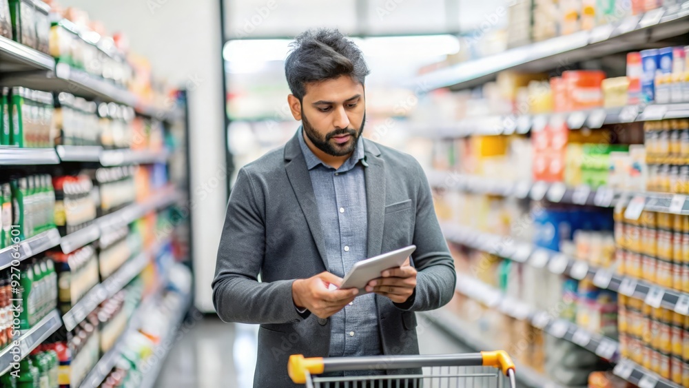 "Indian Man Comparing Prices in Supermarket" - A portrait of an Indian ...