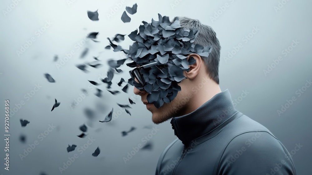 Slender Man dissolving into a shower of black petals. Stock ...