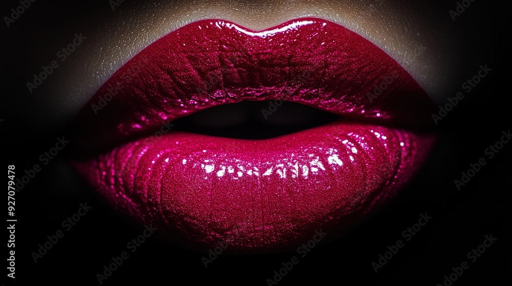 Striking High-Definition Close-Up of Glossy Bright Pink Lips: Perfect ...