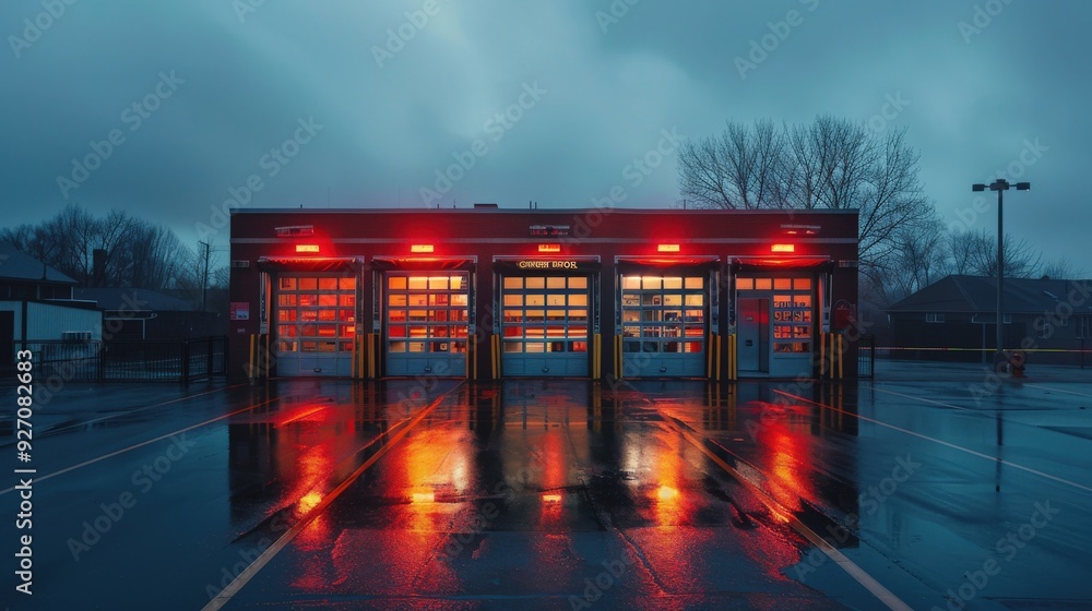 Impressive Photorealistic Front View of Modern Fire Station Facade ...