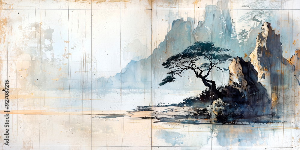 Traditional eastern art. Ink painting. Zen. ancient scroll. Fantasy ...