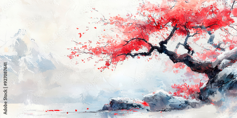 Traditional eastern art. Ink painting. Zen. ancient scroll. Fantasy ...