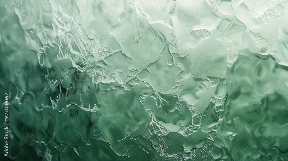 A close-up photograph of a textured, green glass surface. The glass has ...