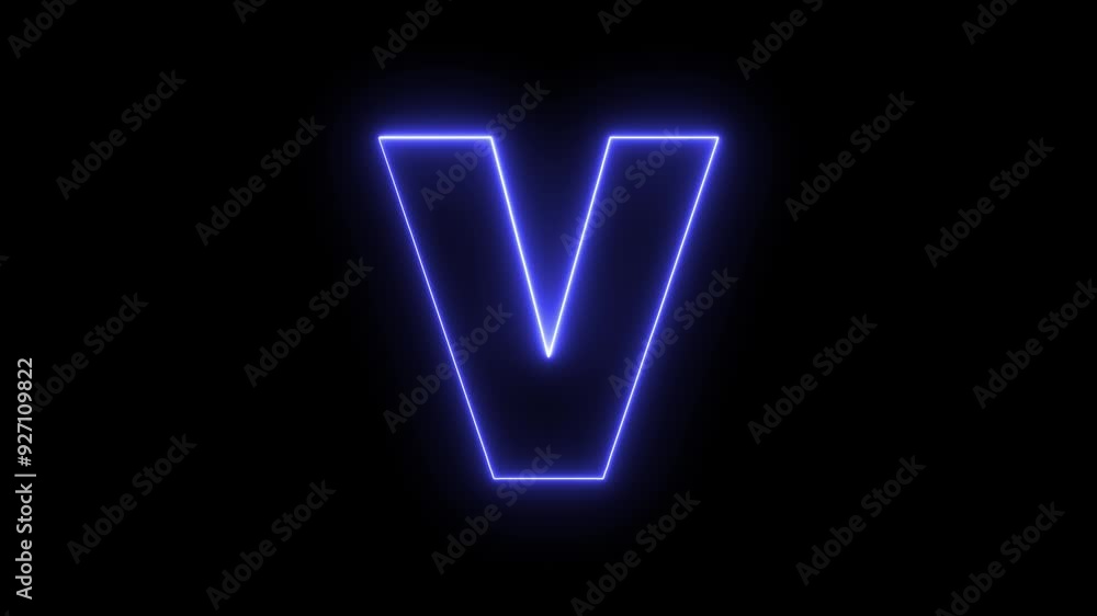 Alphabets V neon animation, Capital alphabets neon light blue color ...