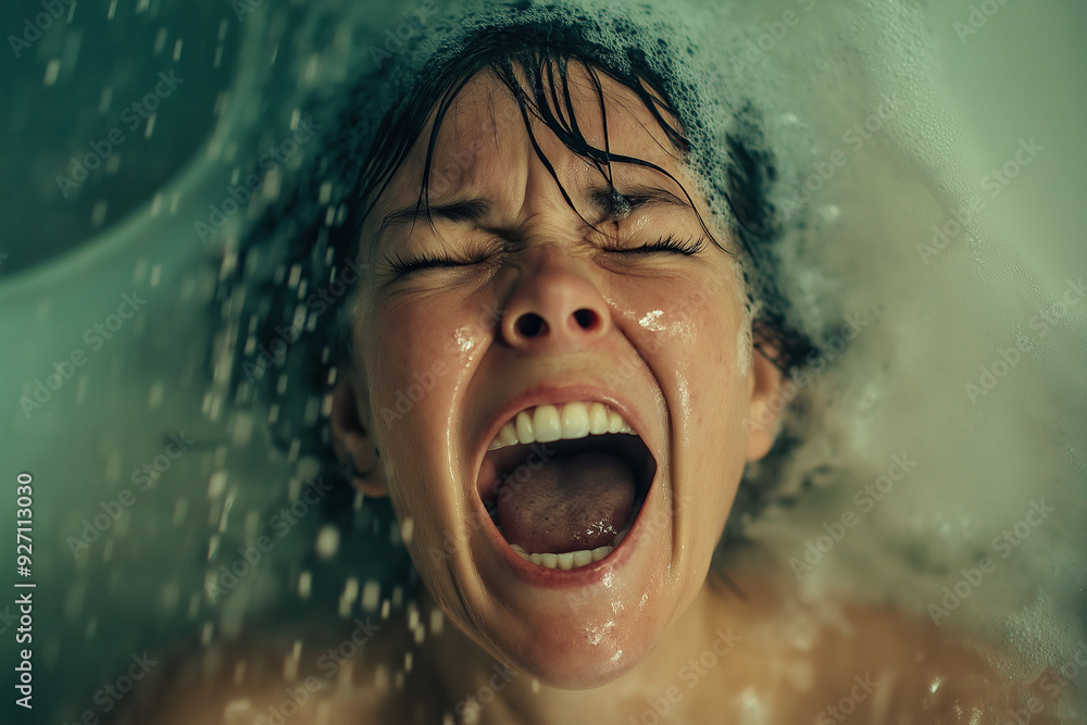 A woman screaming underwater, expressing extreme emotions like fear ...