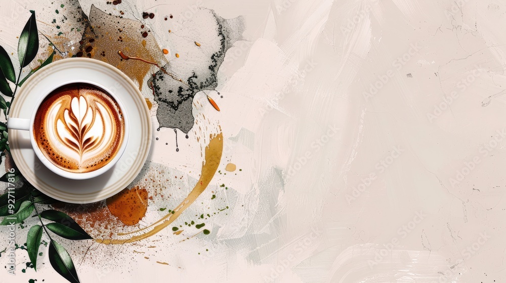 Coffee background with an espresso coffee cup illustration surrounded ...