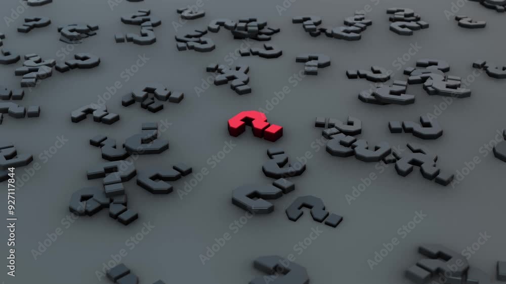 3D question mark on the floor. Camera rotates 360 degrees around the ...
