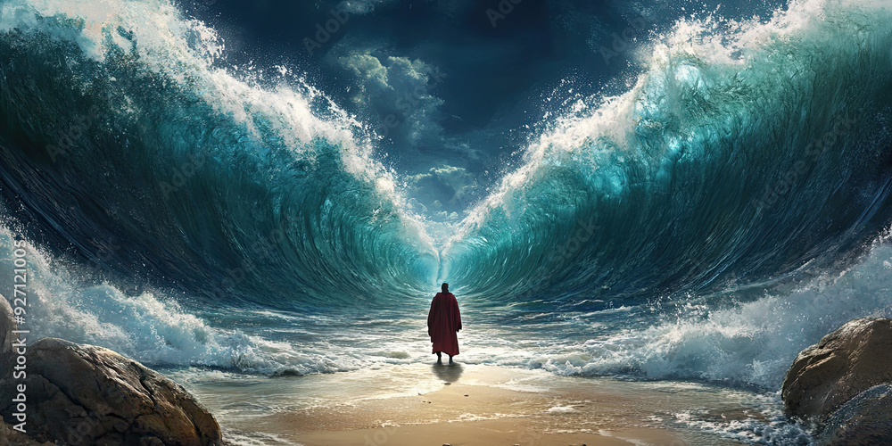 Moses parting the Red Sea, Bible religious story Old Testament ...