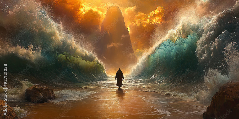 Moses parting the Red Sea, Bible religious story Old Testament ...
