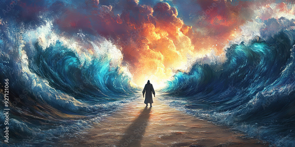 Moses parting the Red Sea, Bible religious story Old Testament ...