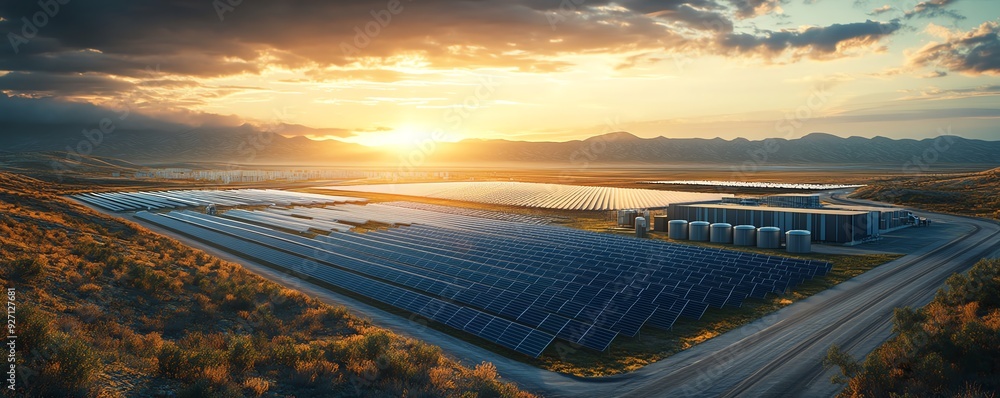 Conceptual rendering of a solar farm, with precise layout of panels ...