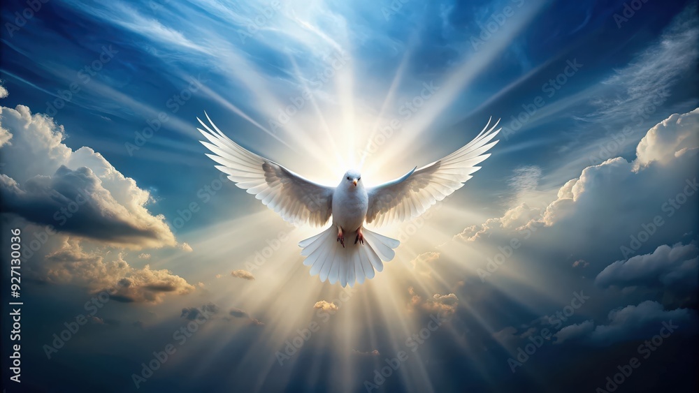 Holy Spirit descending like a dove in a beautiful and serene moment ...
