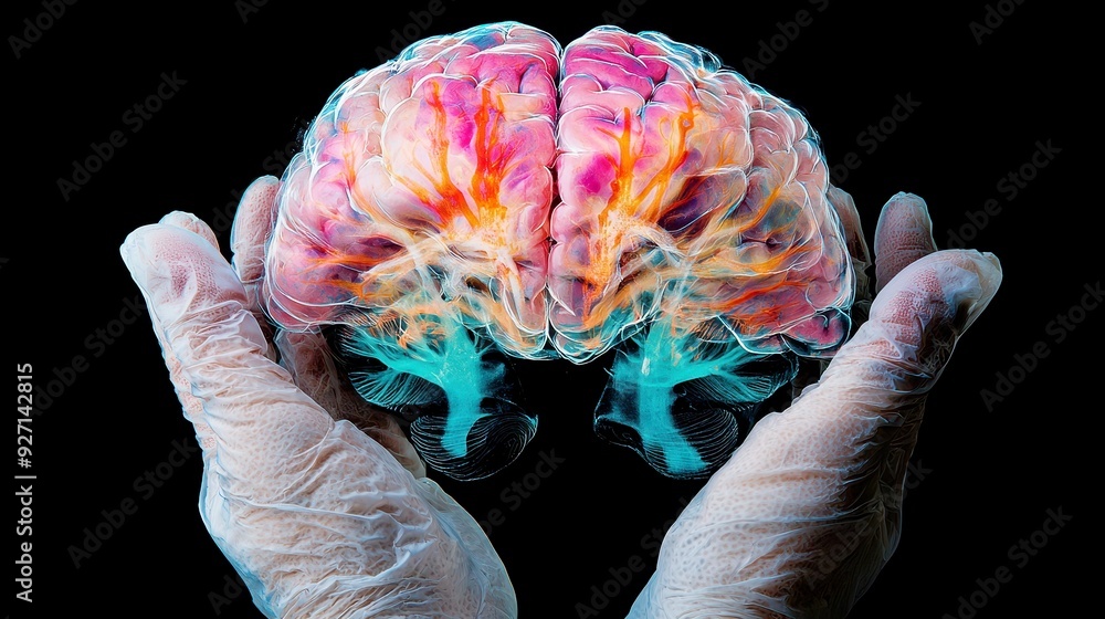 Brain MRI scan illustrating highlighted regions for analysis ...